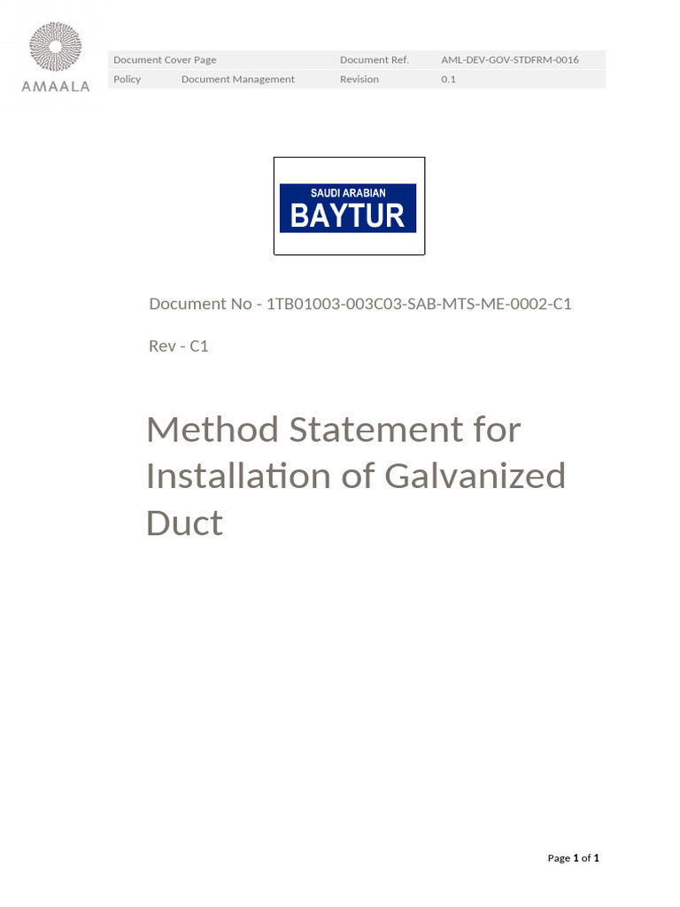 Method Statement for Duct Installation | PDF | Duct (Flow) | Safety