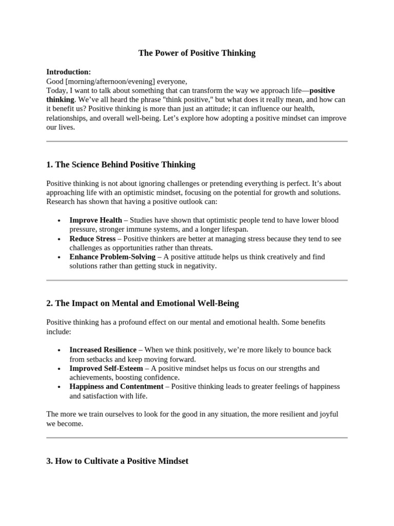 The Power of Positive Thinking | PDF | Optimism | Mindset