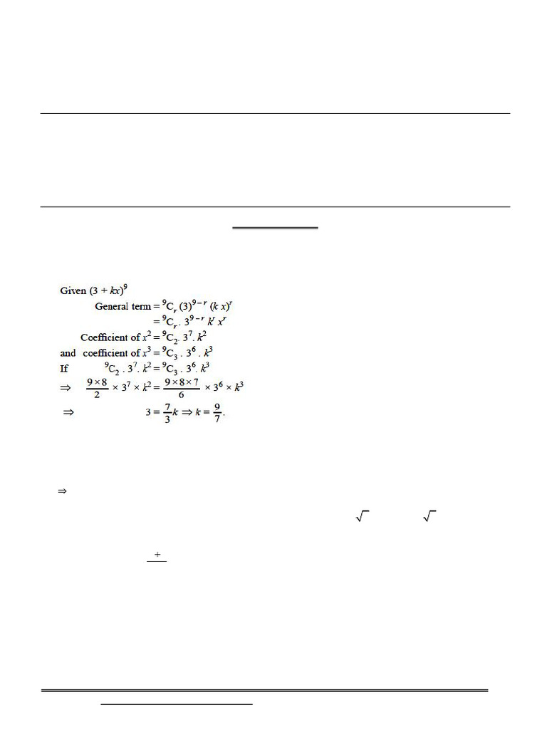Class 11 Binomial Theorem Practice Paper | PDF | Numerical Analysis ...