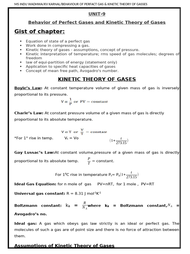 Kinetic Theory of Gases Explained | PDF | Gases | Temperature
