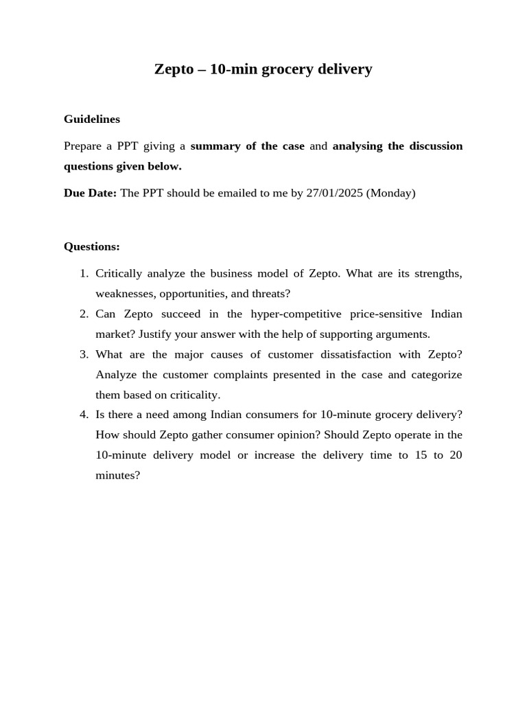 Revised Zepto Guidelines & Discussion Questions | PDF