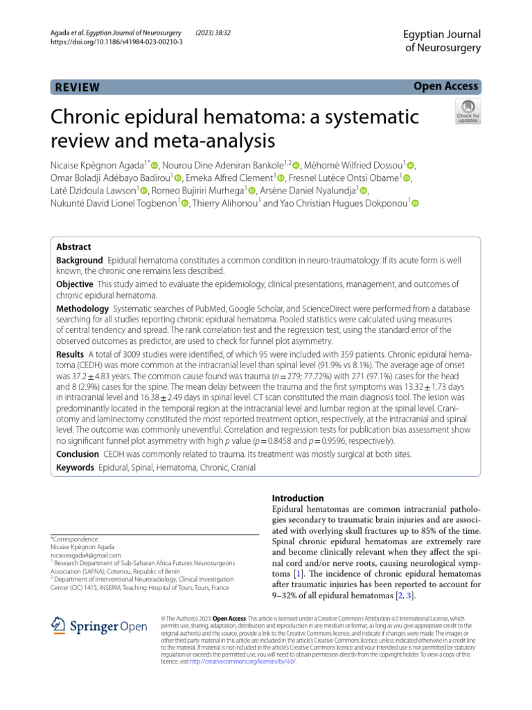 Chronic Epidural Hematoma Review | PDF | Systematic Review | Clinical ...