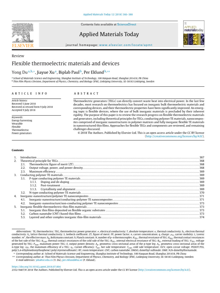 Flexible Thermoelectric Materials and Devices | PDF | Doping ...