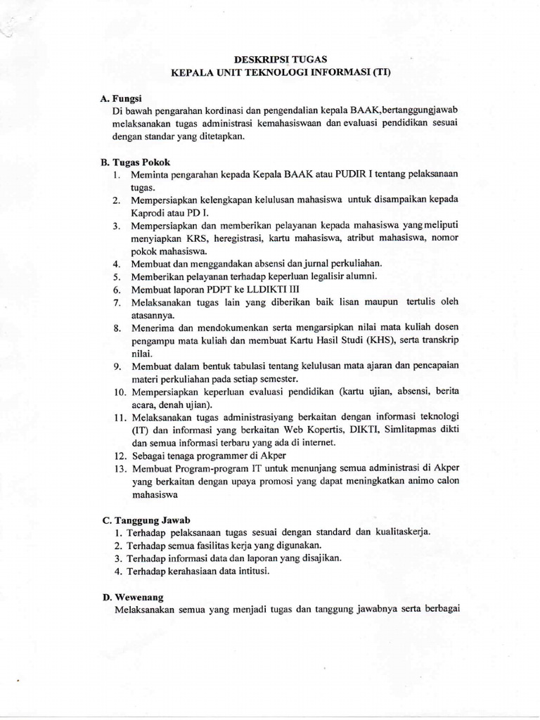 Deskripsi Tugas (IT) Informasi Teknologi | PDF