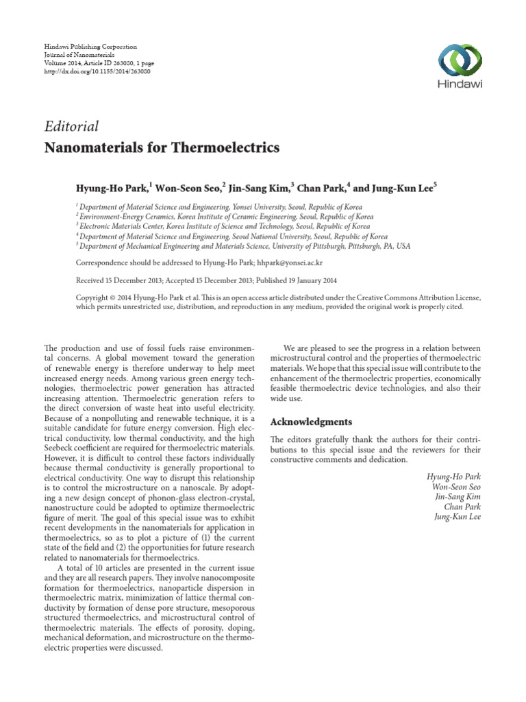 Nanomaterials For Thermoelectrics | PDF | Nanocomposite | Materials Science