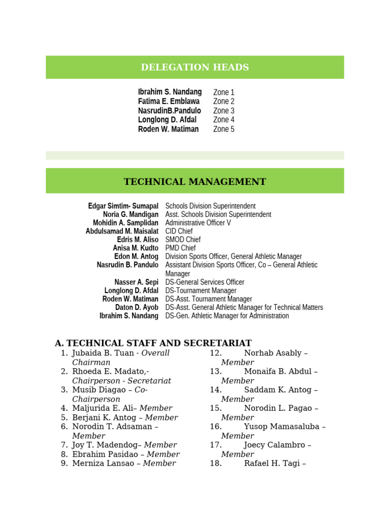 Delegation Heads and Technical Management | PDF | Referee | Sports ...
