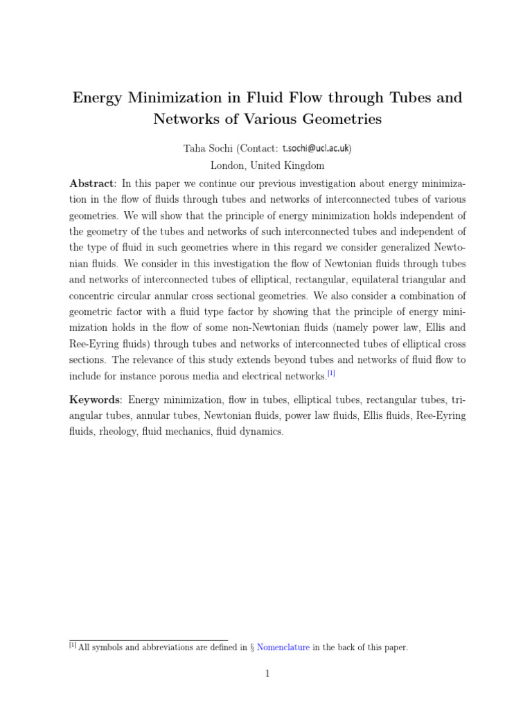 Energy Minimization in Fluid Flow Through Tubes and Networks of Various ...