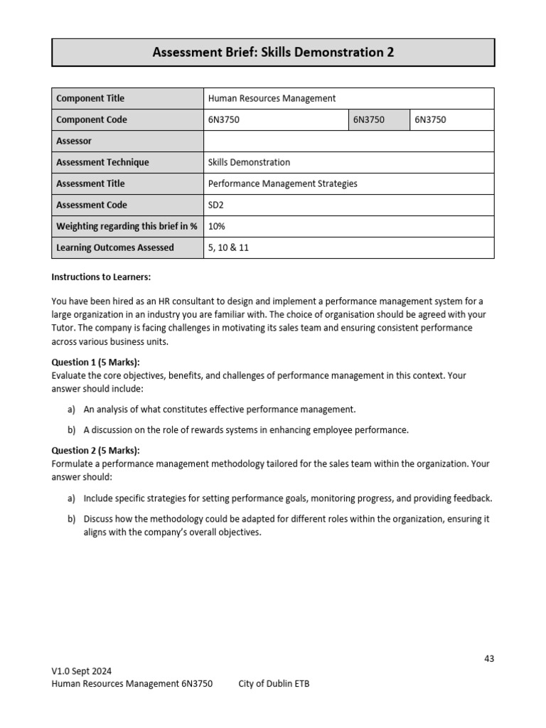 SD2 Assessment Brief 6N3750 Human Resource Management | PDF | Human Resource Management | Human ...