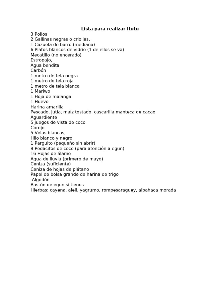 Lista para Itutu | PDF