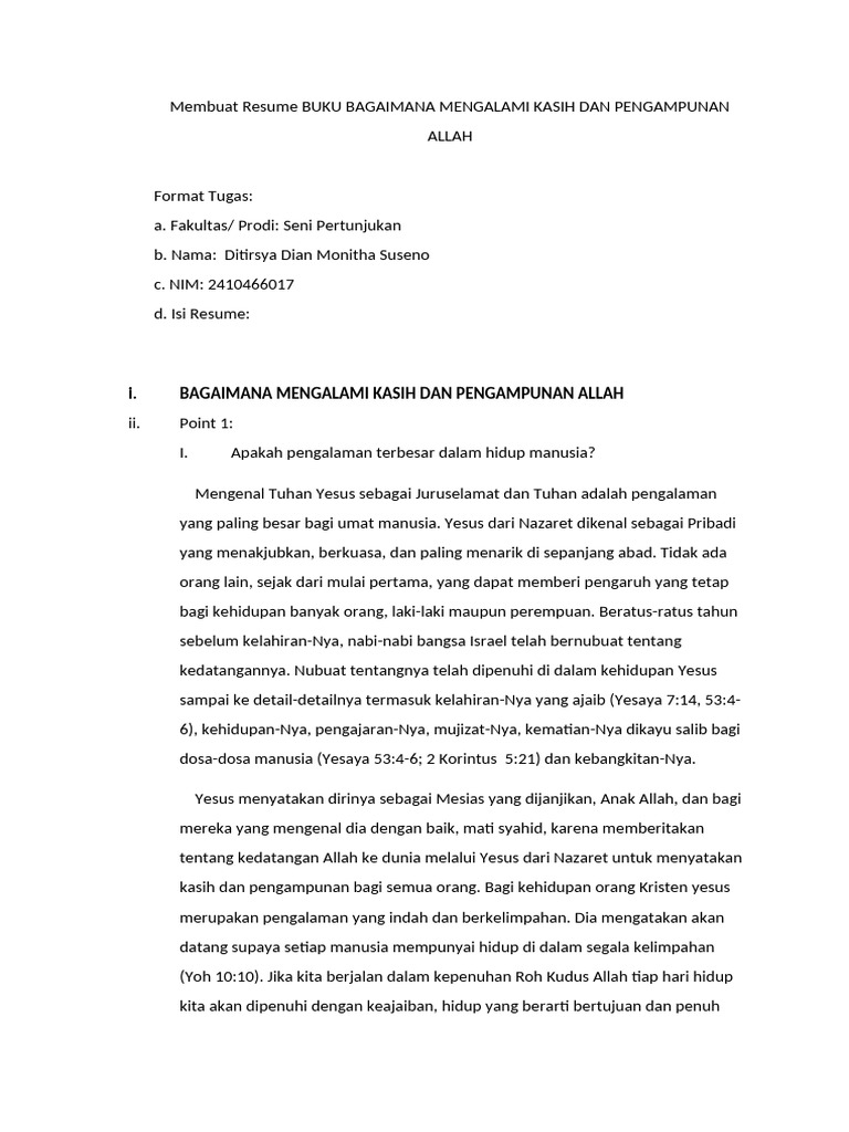 Membuat Resume Buku Bagaimana Mengalami Kasih Dan Pengampunan Allah | PDF