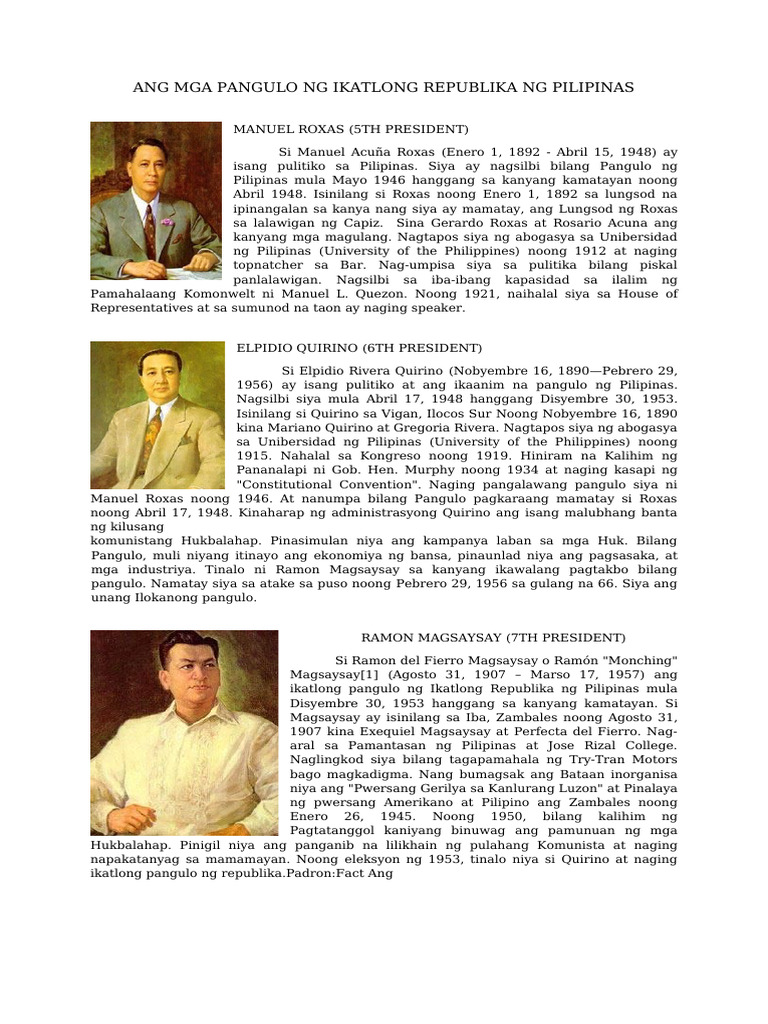 Ang Mga Pangulo NG Ikatlong Republika NG Pilipinas | PDF