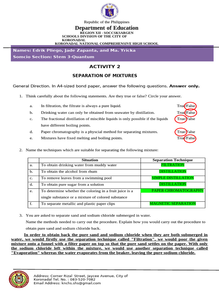 Activity 2 Separation of Mixtures | PDF | Distillation | Water