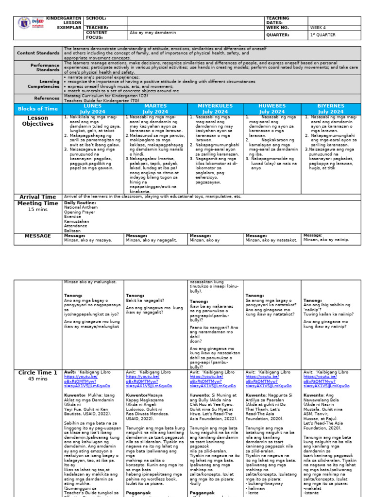 DLL Kindergarten q1 w4 | PDF