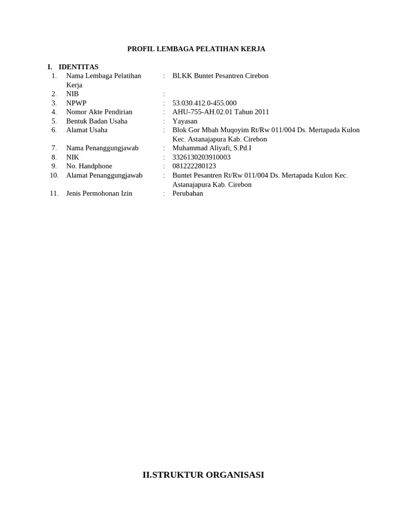 Template Profil LPK | PDF