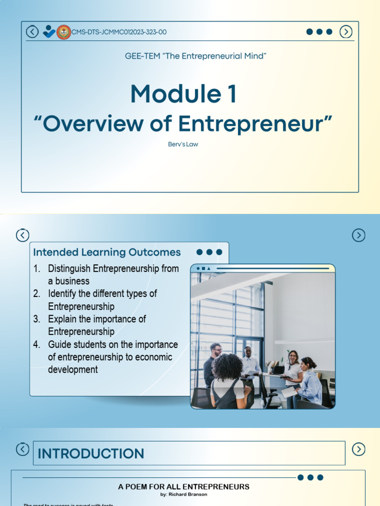 GEE TEM Module 1 Overview of An Entrepreneur | PDF | Entrepreneurship | Innovation