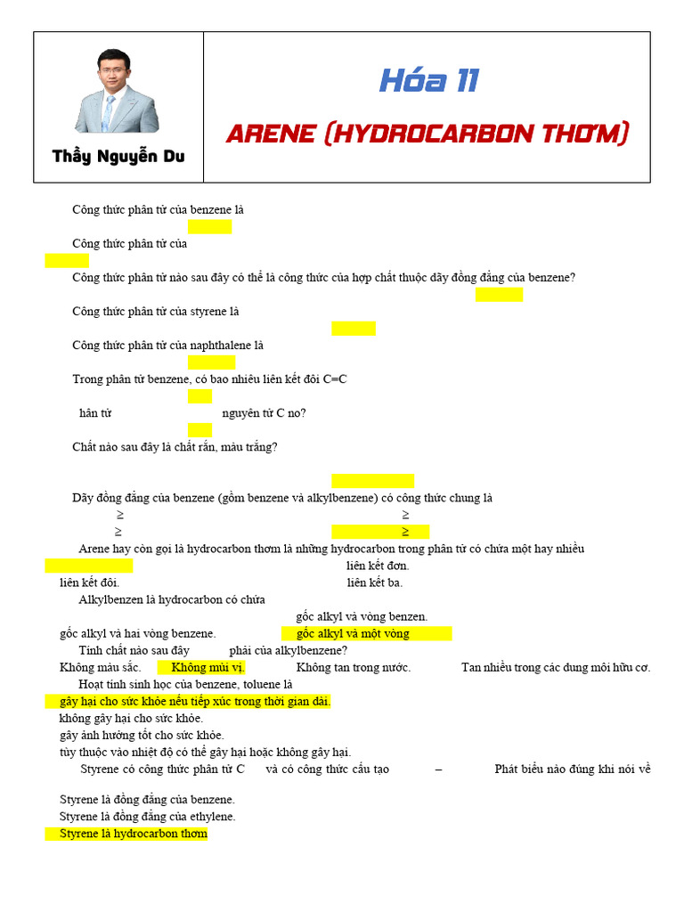 Đáp Án - Arene (Hydrocarbon Thơm) | PDF