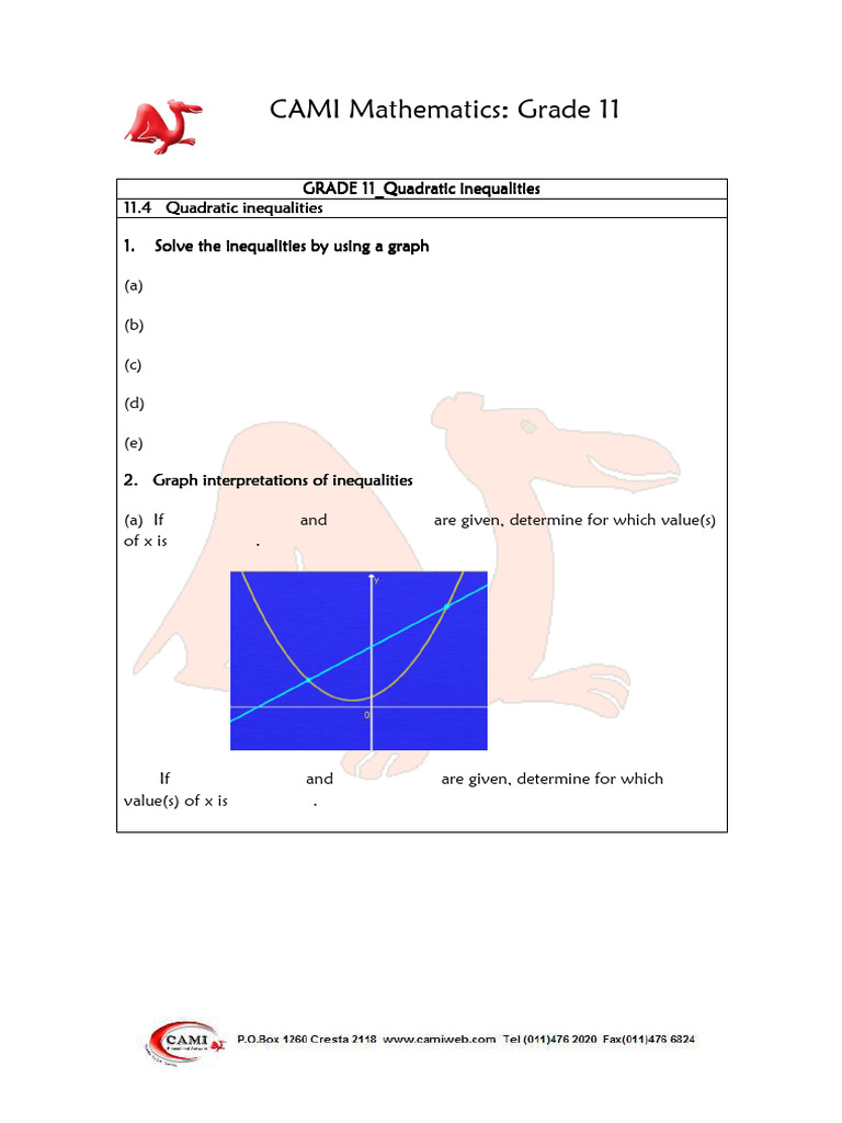 GRADE 11 Quadratic Inequalities | PDF | Mathematics | Mathematical Concepts