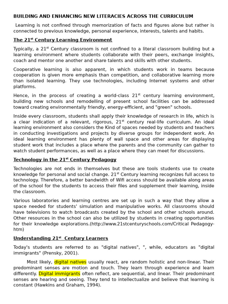 Building and Enhancing New Literacies Across The Curriculum | PDF ...