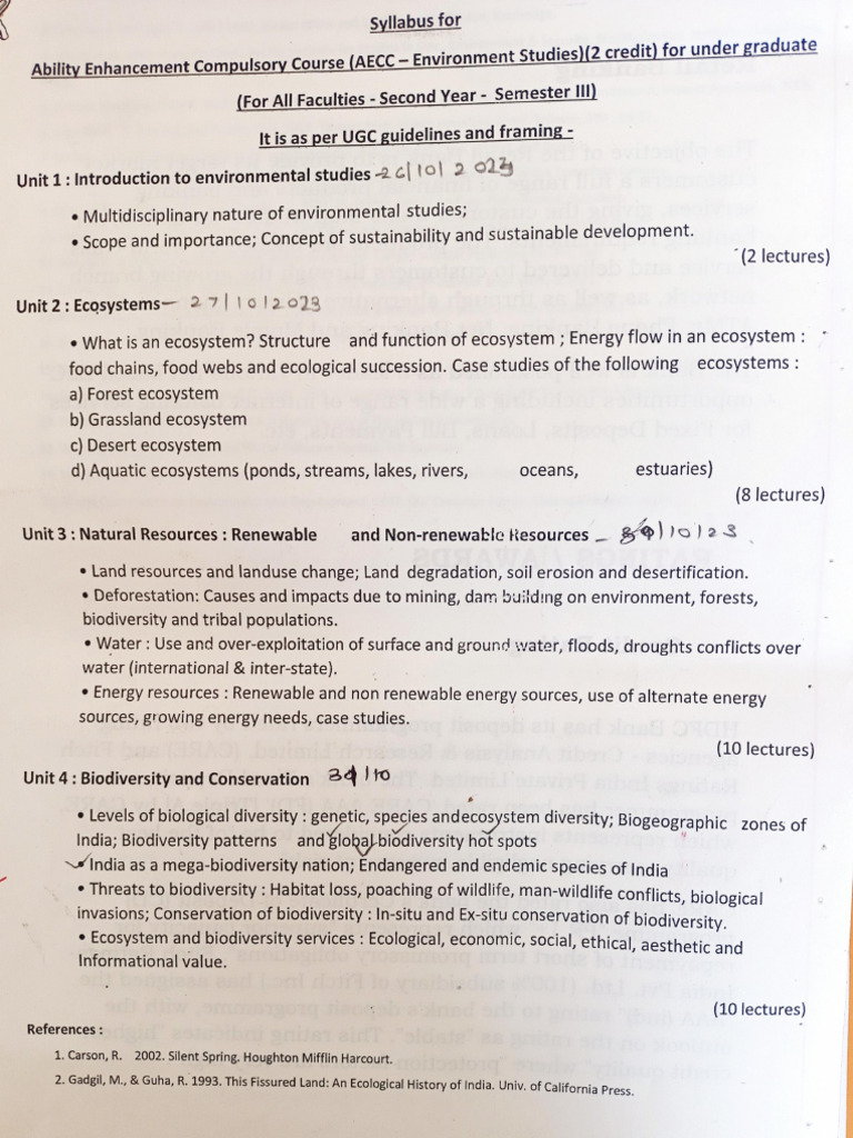 Syllabus For Environmental Studies (EVS) | PDF