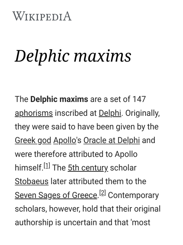 147 Delphic Maxims Explained | PDF | Delphi