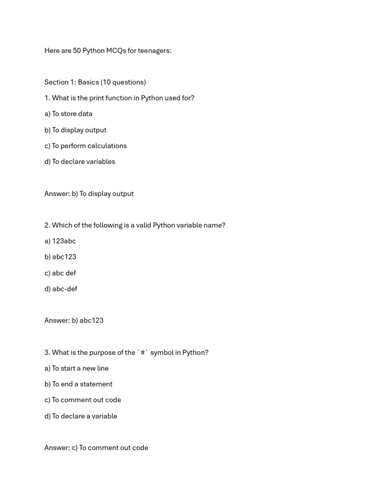 Python Mcq With Answers Pdf Data Type Python Programming Language 7421