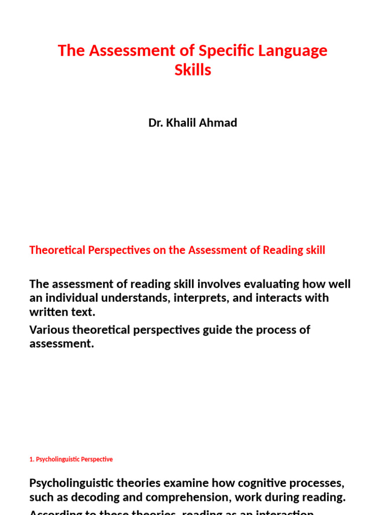 Reading Skill Assessment Theories | PDF | Reading Comprehension | Cognition