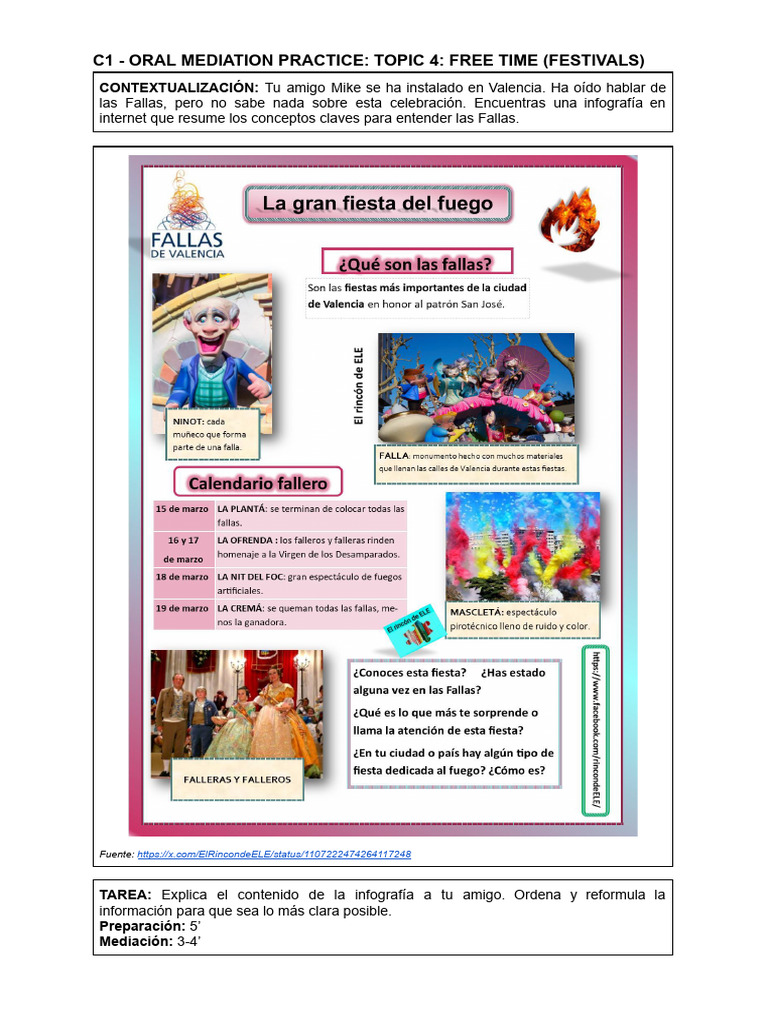 C1 - Oral Mediation Practice - Topic 4 - Free Time (Festivals) | PDF