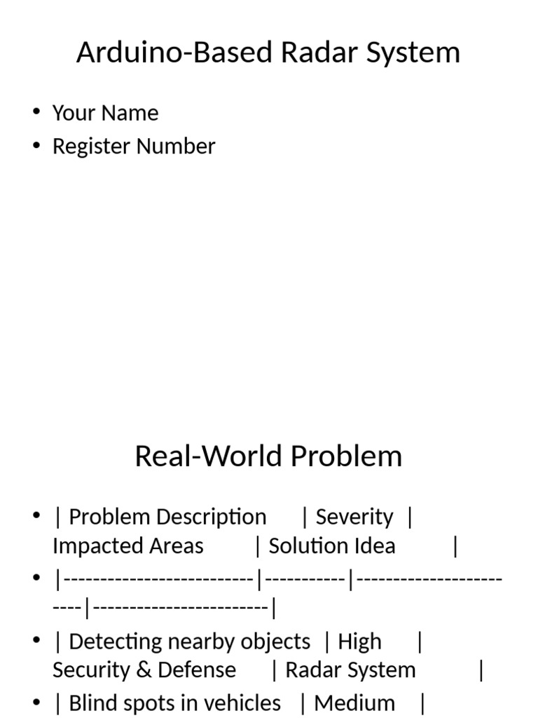 Arduino Based Radar System Presentation | PDF | Radar | Arduino