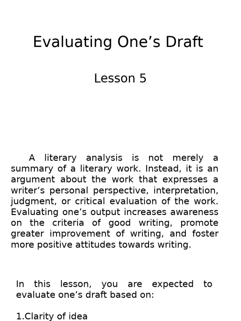Evaluating Drafts for Literary Analysis | PDF | Word | Writers
