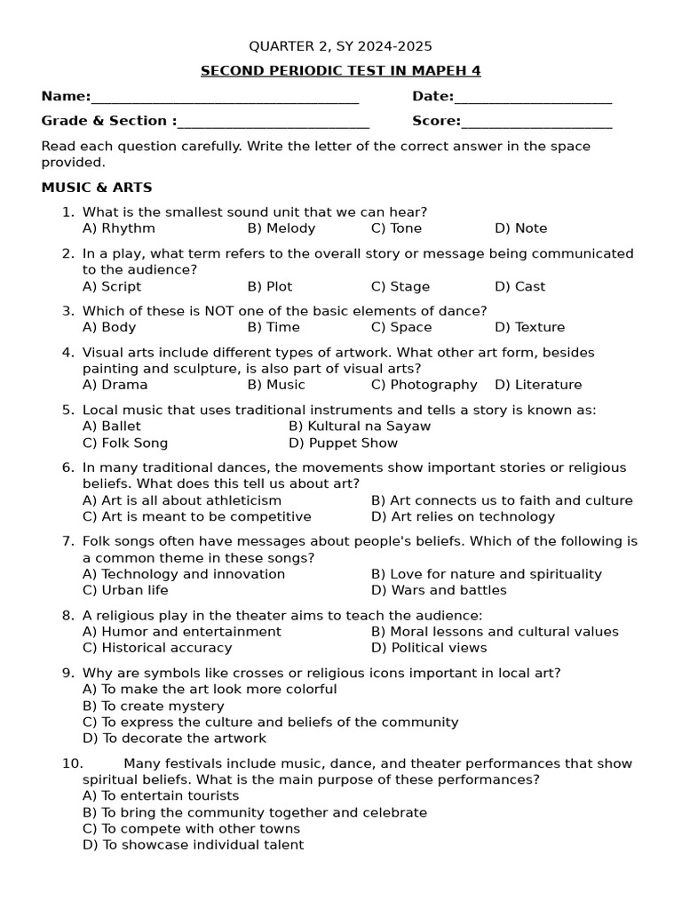 Mapeh 4-Second Periodic Test | PDF | The Arts | Dances