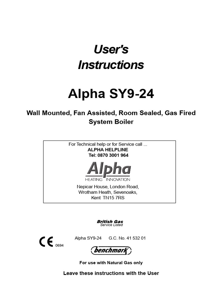 SY9 24 User Instructions - Alpha Boilers | PDF | Thermostat | Boiler