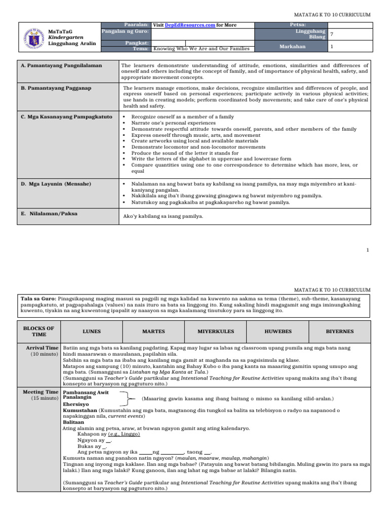 DLL Kindergarten Q1 W7 | PDF