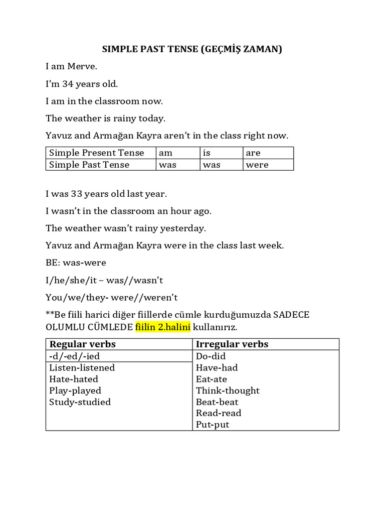 Simple Past Tense Guide | PDF