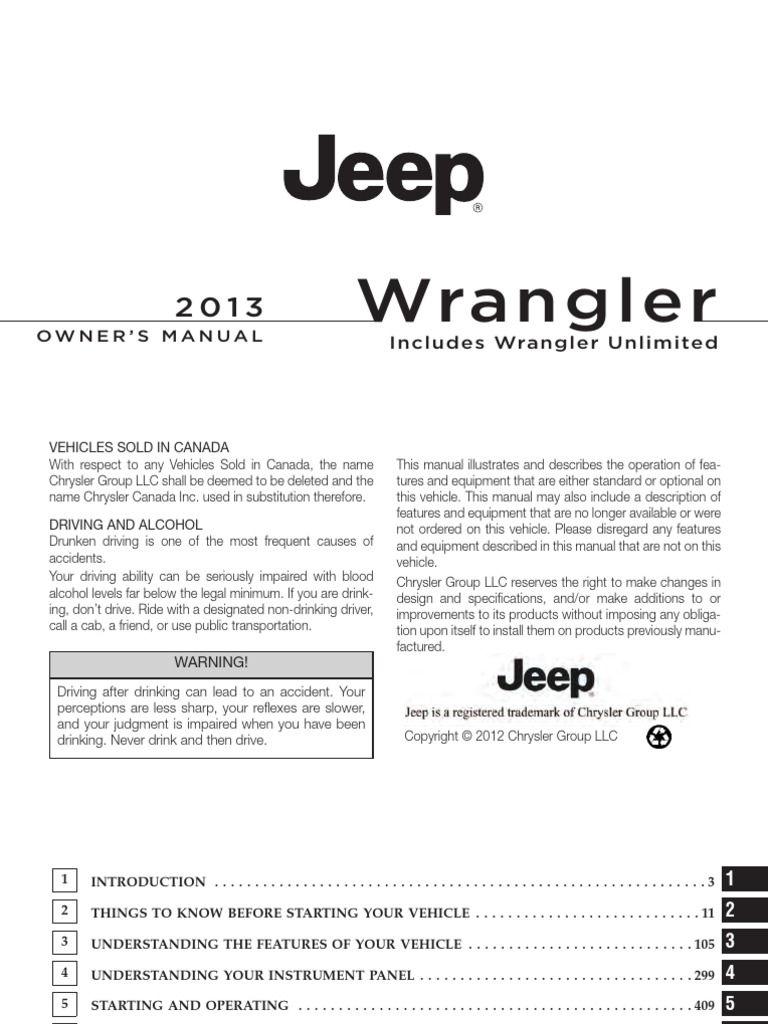 Jeep Wrangler 2013 Owner's Manual | PDF | Seat Belt | Vehicles