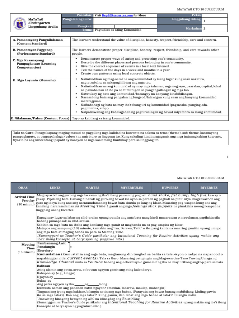 DLL Kindergarten Q2 W1 | PDF