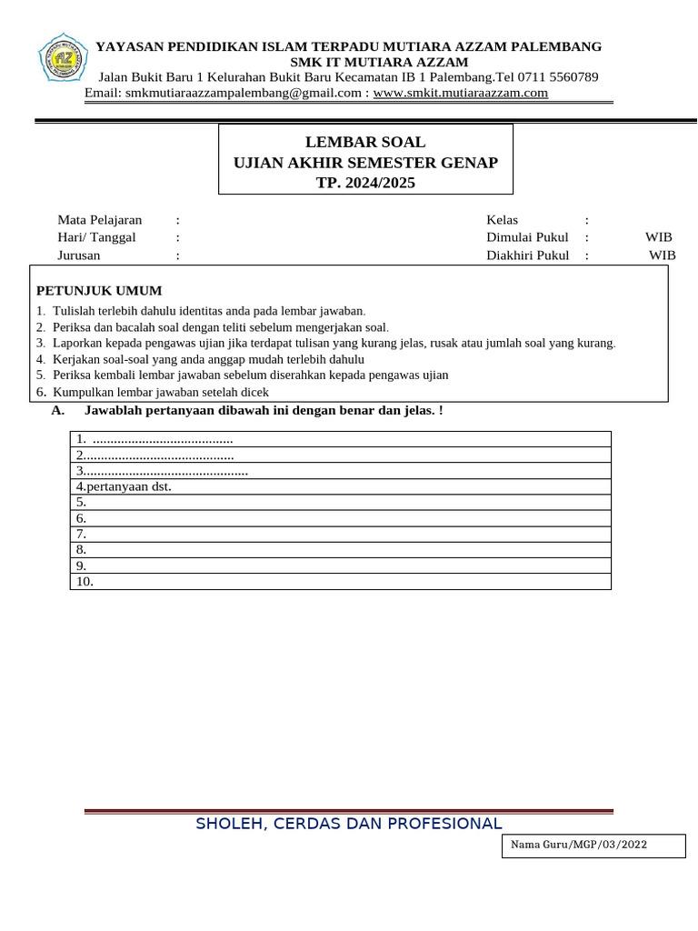 Format Soal Semester Genap | PDF