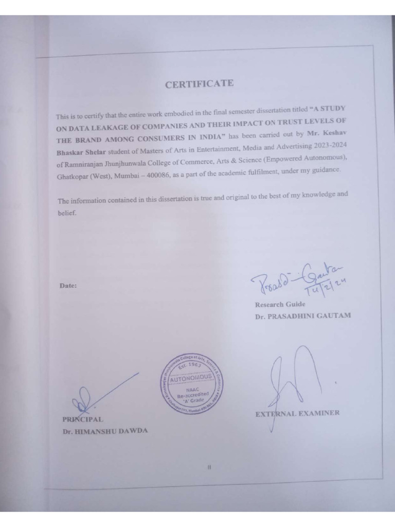 269 Keshav Dissertation with certificate | PDF | Level Of Measurement | Computer Data Storage