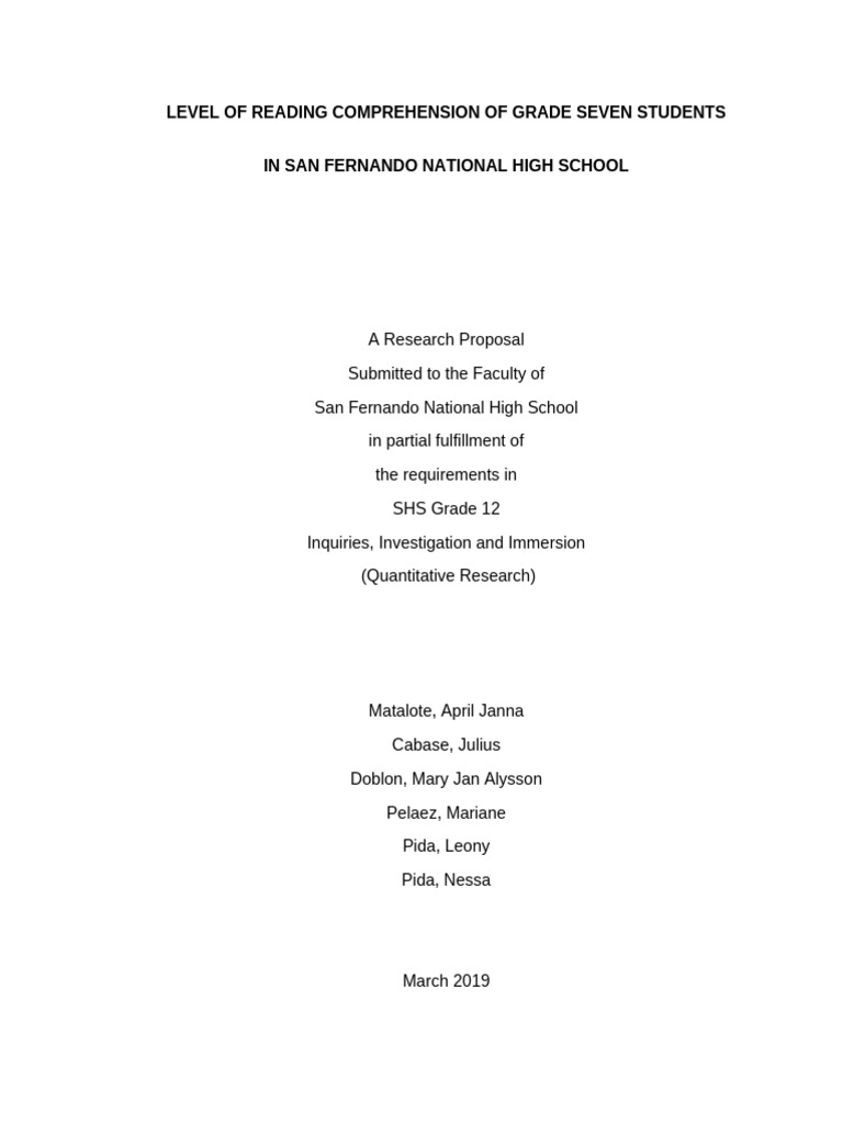 Level of Reading Comprehension of Grade Seven Students in Sfnhs | PDF | Reading Comprehension ...