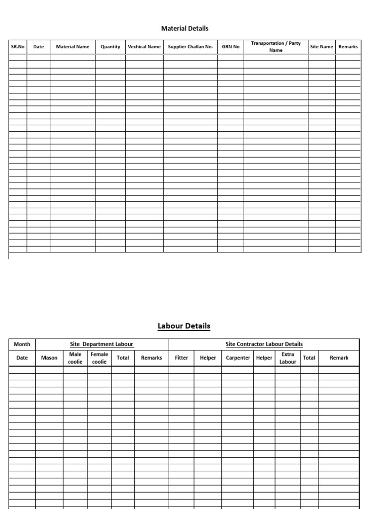 Material & Labour Details Format | PDF