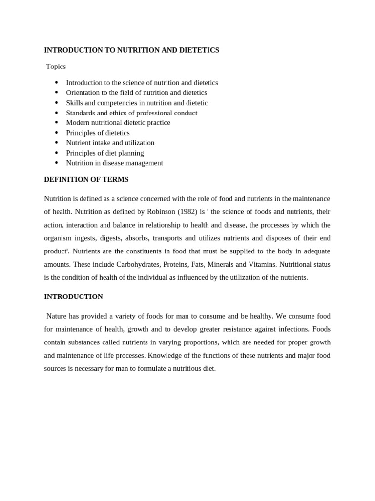 Introduction To Nutrition and Dietetics | PDF | Dietitian | Nutrients