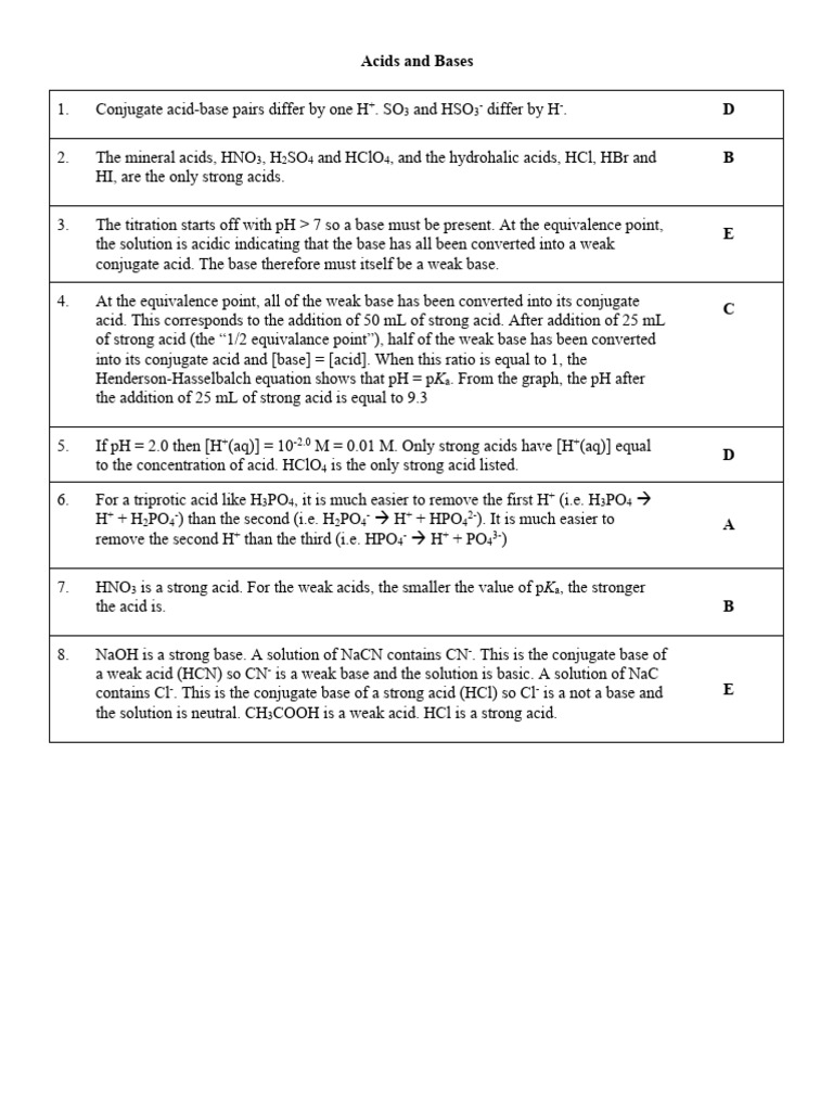 Acid Base Revision Answers | PDF | Buffer Solution | Acid