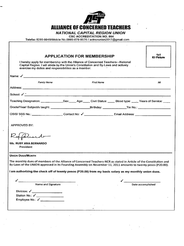 Act NCR Union Membership Form | PDF