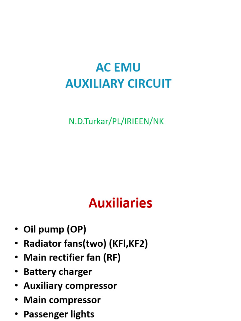 Auxiliary Circuit Overview in AC EMU | PDF | Electric Motor | Rectifier