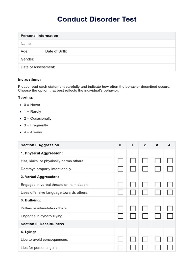 Conduct Disorder Test | PDF