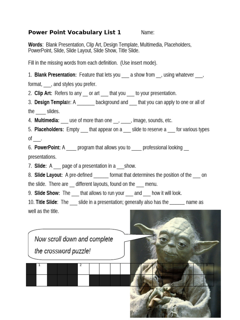 Power Point Vocabulary List 1 | PDF