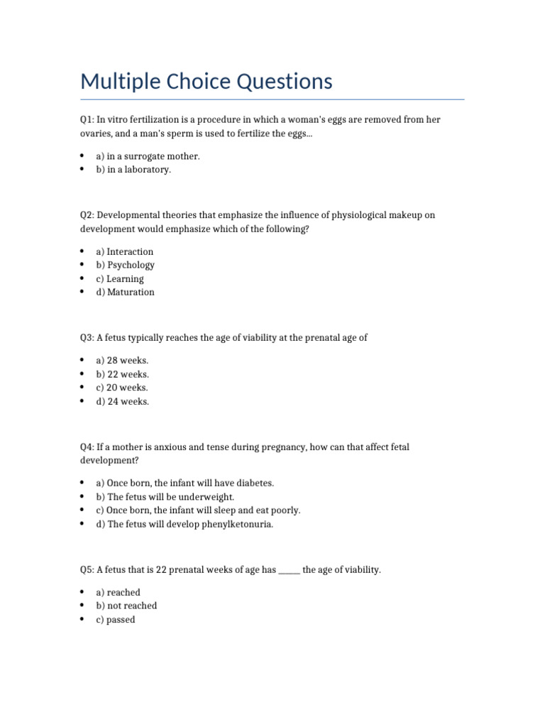 Prenatal Development Quiz Questions | PDF