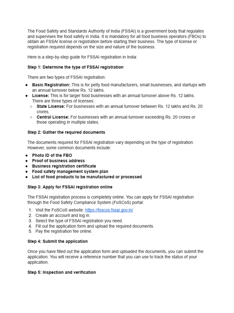 Step by Step Guide FSSAI Registration | PDF | Food Safety