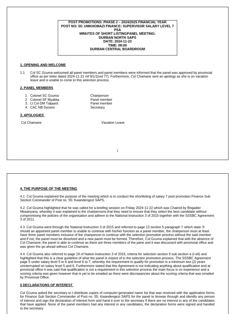 SAPS Finance Supervisor Shortlisting | PDF