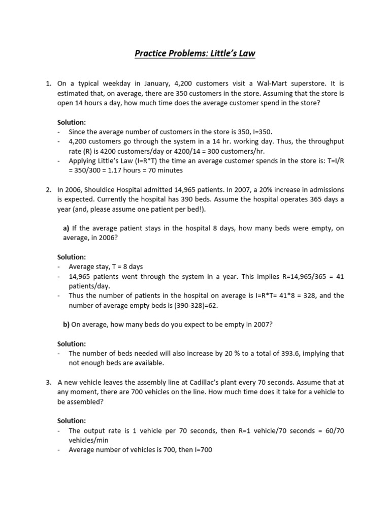 PracticeProblems Little's Law Solutions | PDF | Business | Economies