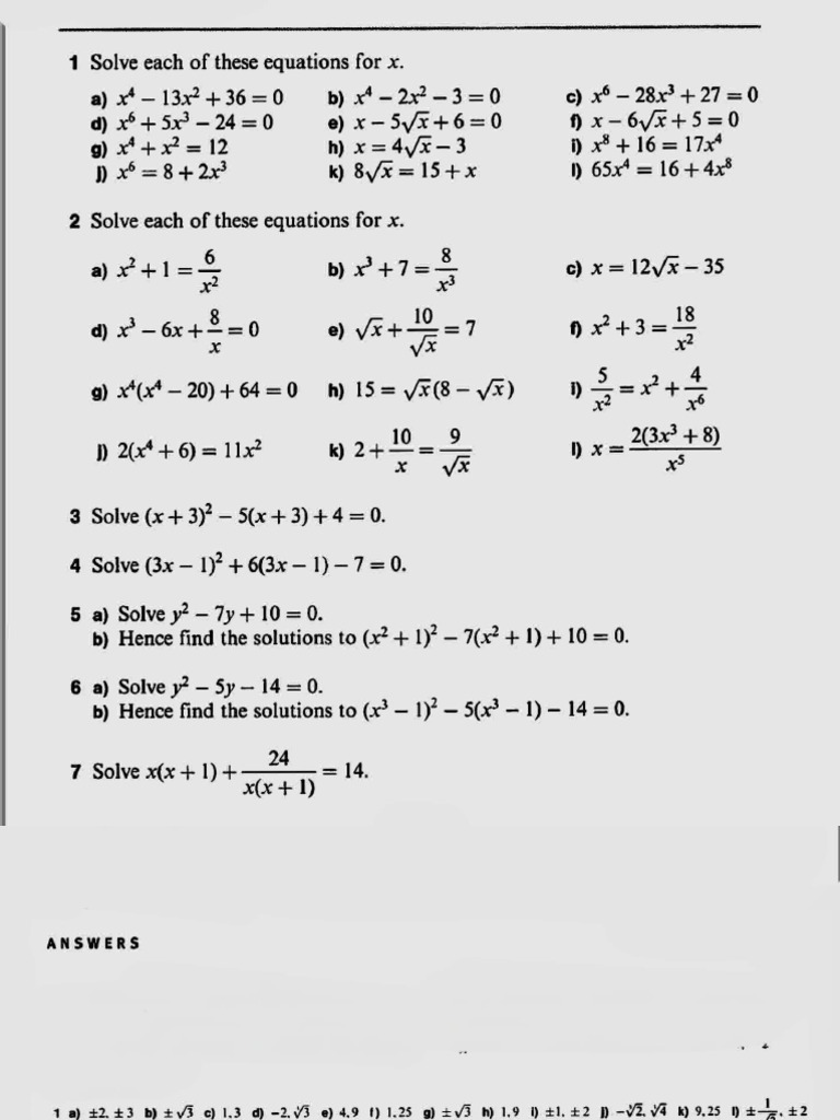 Disguised Quadratic Equations | PDF